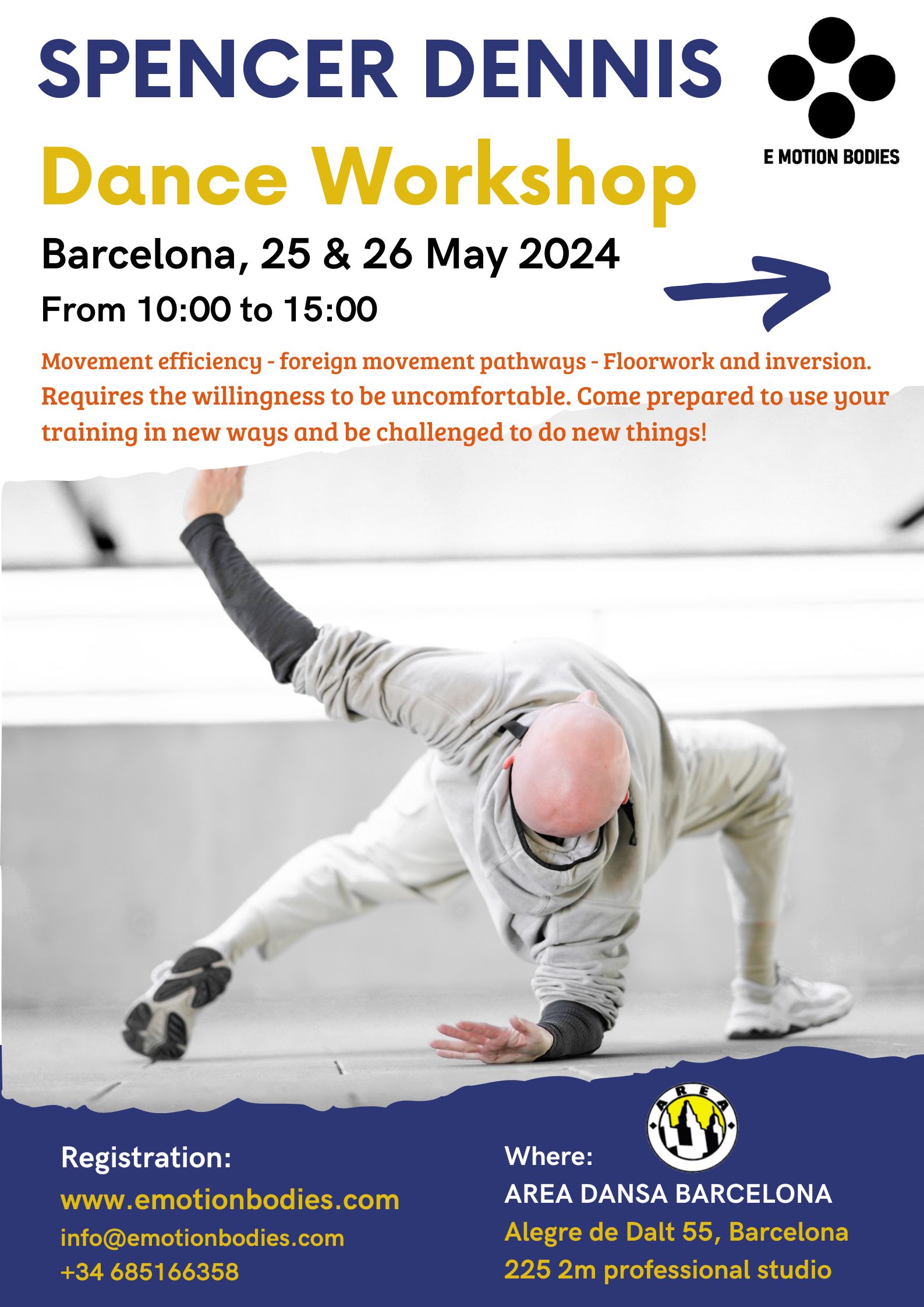 Spencer Dennis Dance workshop - Barcelona 25 & 26 May 2024 - Emotion Bodies